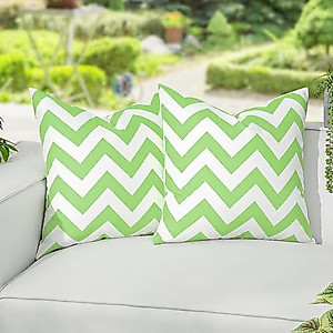 Lewondr Outdoor Throw Pillow Covers 18×18 Inch, 2 Pack Waterproof Striped Throw Pillow Cases, Decorative Outdoor Couch Pillow Covers for Cushion Patio Porch Farmhouse Garden Balcony, Green & White