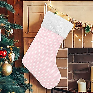 Kigai Christmas Stockings Pink & White Polka Dots Large Candy Stockings Stuffers Kids Cute Xmas Sock Decorations 1PC for Home Holiday Party 12" x18"