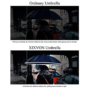 XIXVON UPF 50+ Reverse Folding Umbrella Travel Windproof 99% UV Protection Umbrellas With Reflective Safety Strip Black