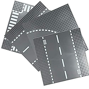 Custom Toys & Hobbies 8 Piece City Building Block Road Base Plates- Straight Crossroads Curve T-Junction Plate-10x10 Inches- Christmas Birthday Compatible with All Major Brands
