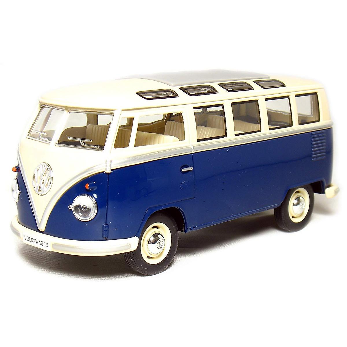 KINGSMART 1962 Volkswagen Classic Hippy Bus 7" 1:24Scale Blue Die Cast Metal Model Toy Pull Back Action Car