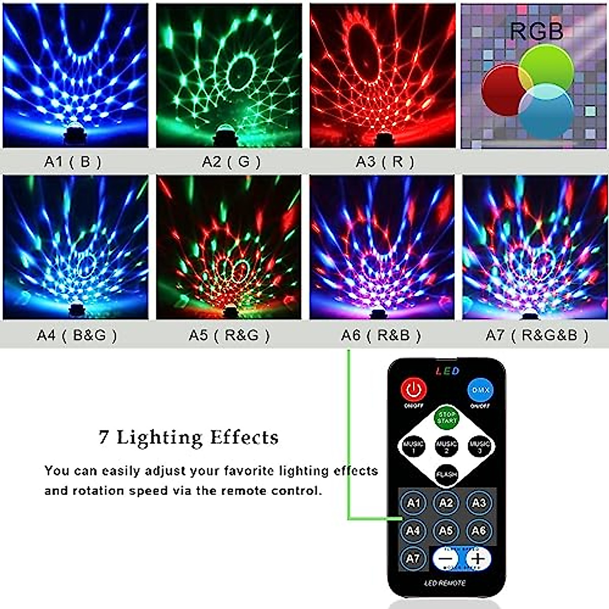 Disco Ball Party Lights Sound Activated Strobe Lamp with Remote Control for Home Room Dance Parties Bar Karaoke Xmas Wedding Show Club