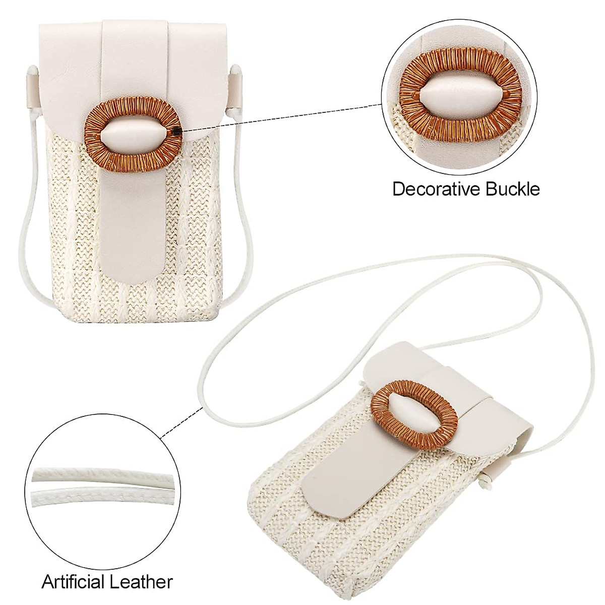 Soleebee Boho One Shoulder Crossbody Phone Bag Small Shoulder Bag Mini Wallet for Women Storage Bag Woven Leather Trim Phone Bag, Oval