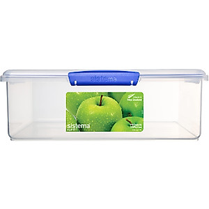 Sistema Large Food Storage Container with Lid for Lunch, Meal Prep, and Leftovers, Dishwasher Safe, 236oz, Clear/Blue