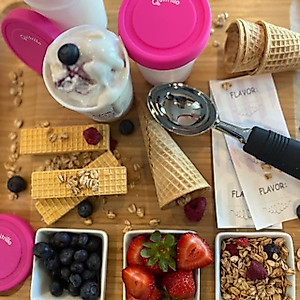 Quitrillo - Premium Mini Tub Ice Cream Storage Containers, 6 oz.each-Set of 4, Freezer, Pantry Storage. Silicone Lid, Reusable. Snack Containers, BPA free, Stickers to Label INCLUDED!