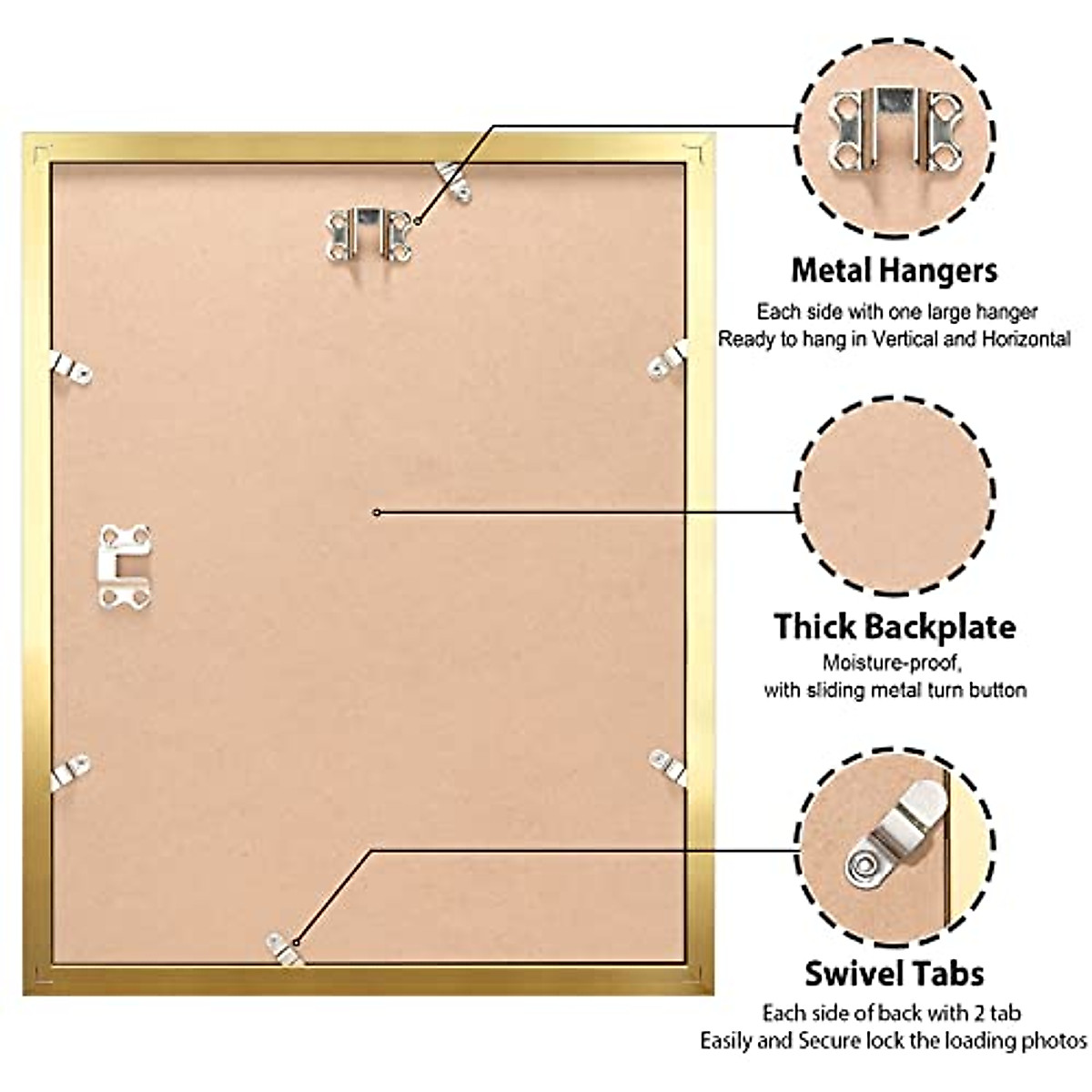 LaVie Home 11x14 Picture Frames (2 Pack, Gold), Simple Designed Wood Frame Set for Pictures 11x14, Horizontal and Vertical Formats for Wall Mounting,