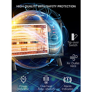 JASUN Portable Space Heater Electric Radiant Heater Fast Heating with Adjustable Thermostat, Portable Indoor Heater with Handle Quiet Energy-Saving 1250W/1500W for Office Home Garage Bedroom Black