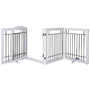 SPIRICH 96-inch Extra Wide 30-inches Tall Dog Gate with Door Walk Through, Freestanding Wire Pet Gate for The House, Doorway, Stairs, Pet Puppy Safety Fence, Support Feet Included (White)