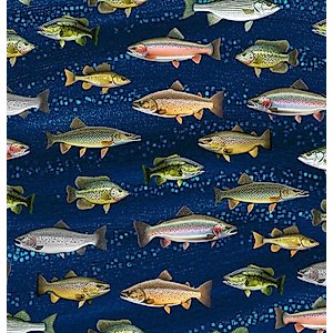 Timeless Treasures Lakeside Cabin Variety Fish Cotton Fabric by The Yard