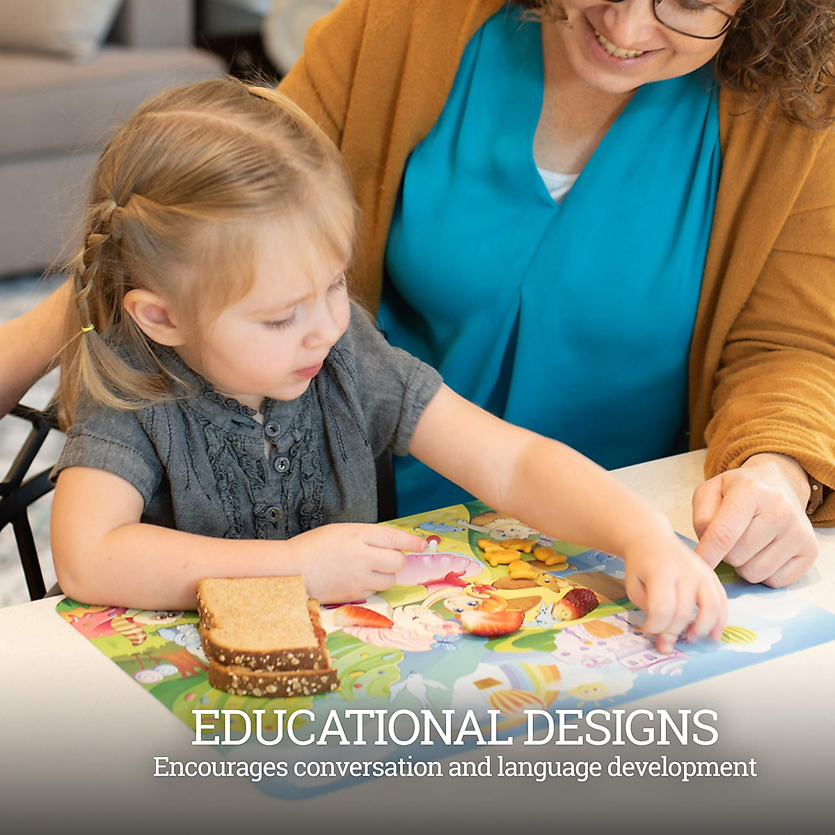 Klean Kids [2 Pack] Silicone Placemats for Toddlers (Mermaid and Princess) - Non Slip 2-Pack with Travel Bag - Princess & Mermaid - Baby Placemats That Stick to Table for Baby