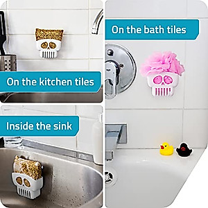 Peleg Design Brain Drain White Skull Sponge Holder for Kitchen, Bath, or Sink, Drains and Dries All Types of Sponges, 1 Sponge Included