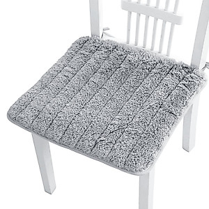 Ultra Soft Cozy Plush Chair Pads with Self Tie Anti-Slip Square Winter Warm Seat Cushion Comfortable Dining Chair Cushion Mat Cover for Home Office Patio Dormitory Library Bar, 17.8" x 17.8" (Grey)