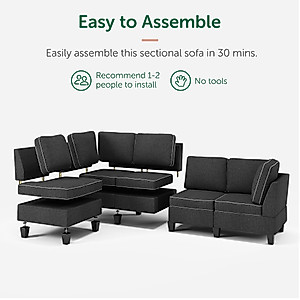 HONBAY Convertible Sectional Sofa, L Shape Couch with Chaise, Reversible Sectional Couch for Living Room, Dark Grey