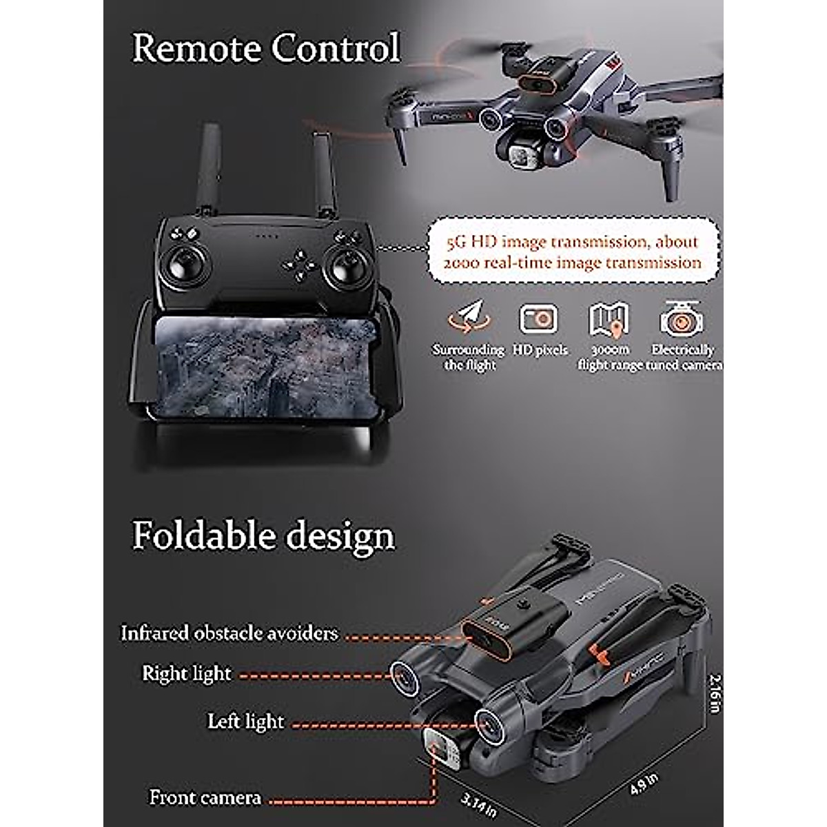 Drone with Camera, Remote Control Drones, 1080P HD Mini Drone for Kids Adults, With One Key Take Off/Landing, Electrically Tuned Camera, Obstacle Avoidance, Optical Flow Localization