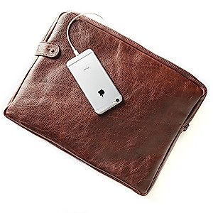 Moore and Giles Laptop Sleeve with Rechargable Battery, Titan Milled Brown
