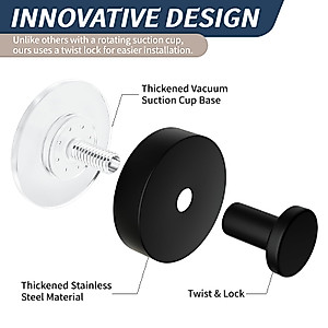 Ycxz Suction Cup Hooks for Shower,12LB Heavy Duty No-Drill Stainless Steel Shower Hooks for Inside Shower,Suction Hooks for Shower Wall,Bathroom,Kitchen,Glass Door,Tile,Mirror (Matte Black, 2 Pack)