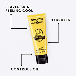 Bee Bald SMOOTH Daily Moisturizer Hydrates & Tones Away Fine Lines, Wrinkles and Dry Patches; Helps Control Oil & Shine to Feel Cool, Fresh and Comfortable, 1.7 Fl Oz