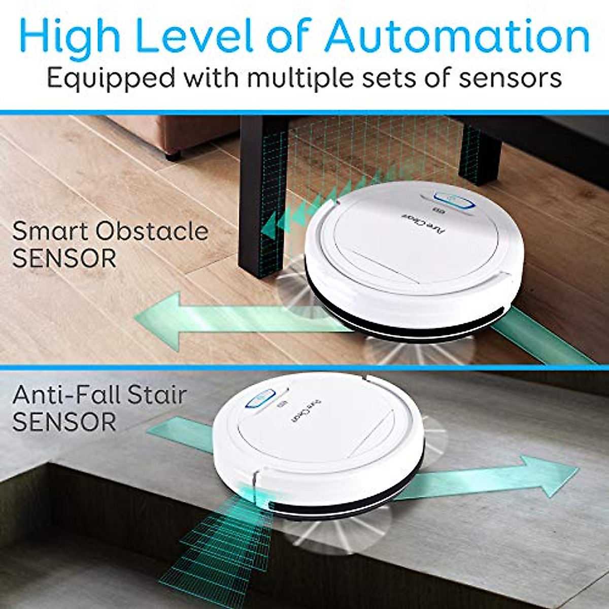 Automatic Smart Robot Vacuum Cleaner - Upgraded Lithium Battery 90 Min Run Time - Bot Self Detects Stairs Pet Hair Allergies Friendly Robotic Home Cleaning Automation for Carpet Hardwood Floor
