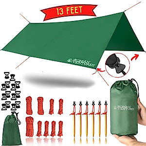 13 Foot Rain Fly for Hammock –Light Weight, Diamond-Ripstop Polyester Hammock Rainfly- 2000 PU Waterproof Eno Rain Cover– Rainfly Backpacking Tarp (13 Foot Rectangle)