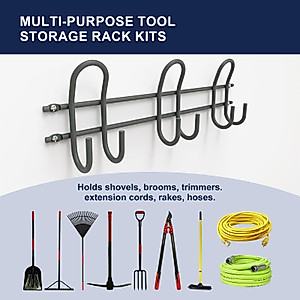 Turboforce Wall Mount Tool Storage Racks, 2 PCS Heavy Duty Steel Yard Garden Tool Organizer, Garage Tool Organizer Wall Mounted Storage System Hold Up to 550lbs, with 2 Extension Cord (6 hooks)