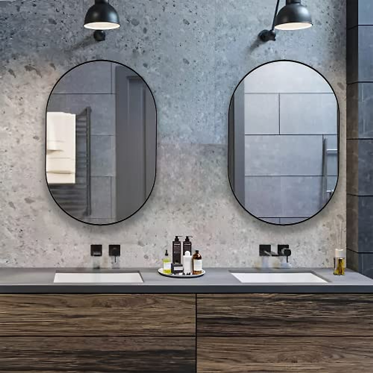 Manocorro Oval Wall Mirror, 20" x 30", Black Oval Bathroom Mirror, Large Wall Mounted Mirror w/Metal Frame, Vertical & Horizontal, Prefect for Entryway, Bedroom, Fireplace (20''x30'', Black)