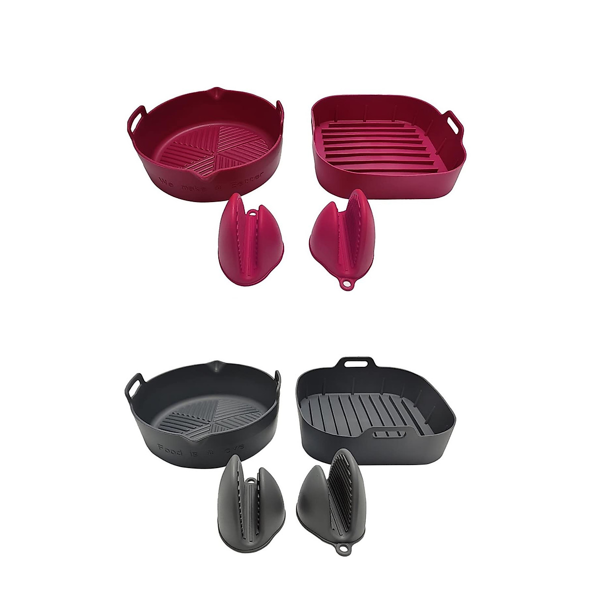 AIR FRYER SILICONE POTS. set of 2 and SILICONE MITTENS included EASY to clean reuseble BPA FREE one square pot and one round pot (GREY)