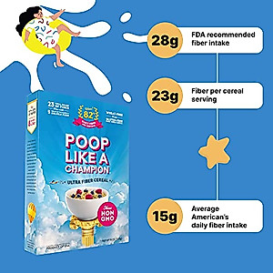 Poop Like A Champion Ultra High Fiber Cereal - Non GMO - Fiber Supplement - Corn Bran | Breakfast Essentials with Soluble Fiber, Insoluble Fiber & Psyllium Husk Powder