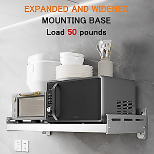 LEMYEF Stainless Steel Adjustable Wall Mount Shelf or Household Grade Wall Mount Microwave Oven Shelf, Removable countertop, Stationary kit, Multifunctional Storage Rack(13"-19.6" Brushed Nickel)