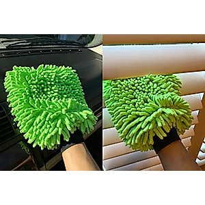 POLYTE Microfiber Chenille Car Wash and Dust Mitt and Glove Set, 3 Pack