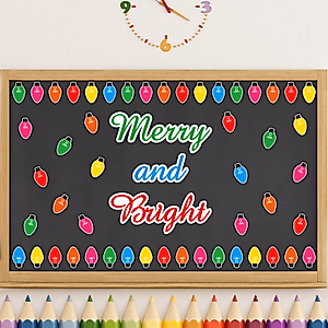 Christmas Bulletin Board Decorations, Merry and Bright Light Bulb Paper Cutouts Xmas Holiday Winter Classroom Wall Decorations for Kids Nursery Home Bedroom