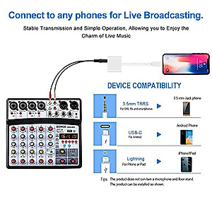 BOMGE 6 Channel Audio Sound Mixer - Professional Digital DJ Mixing Console for Live Streaming, Karaoke and Stereo Recording - With PC Computer Record Playback/Bluetooth/MP3/USB/48V /16 DSP Echo