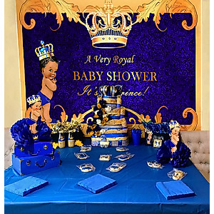Mocsicka Royal Prince Baby Shower Backdrop Black Boy Gold Crown Photography Background 7x5ft Little Prince Royal Blue Backdrops for Baby Shower Party