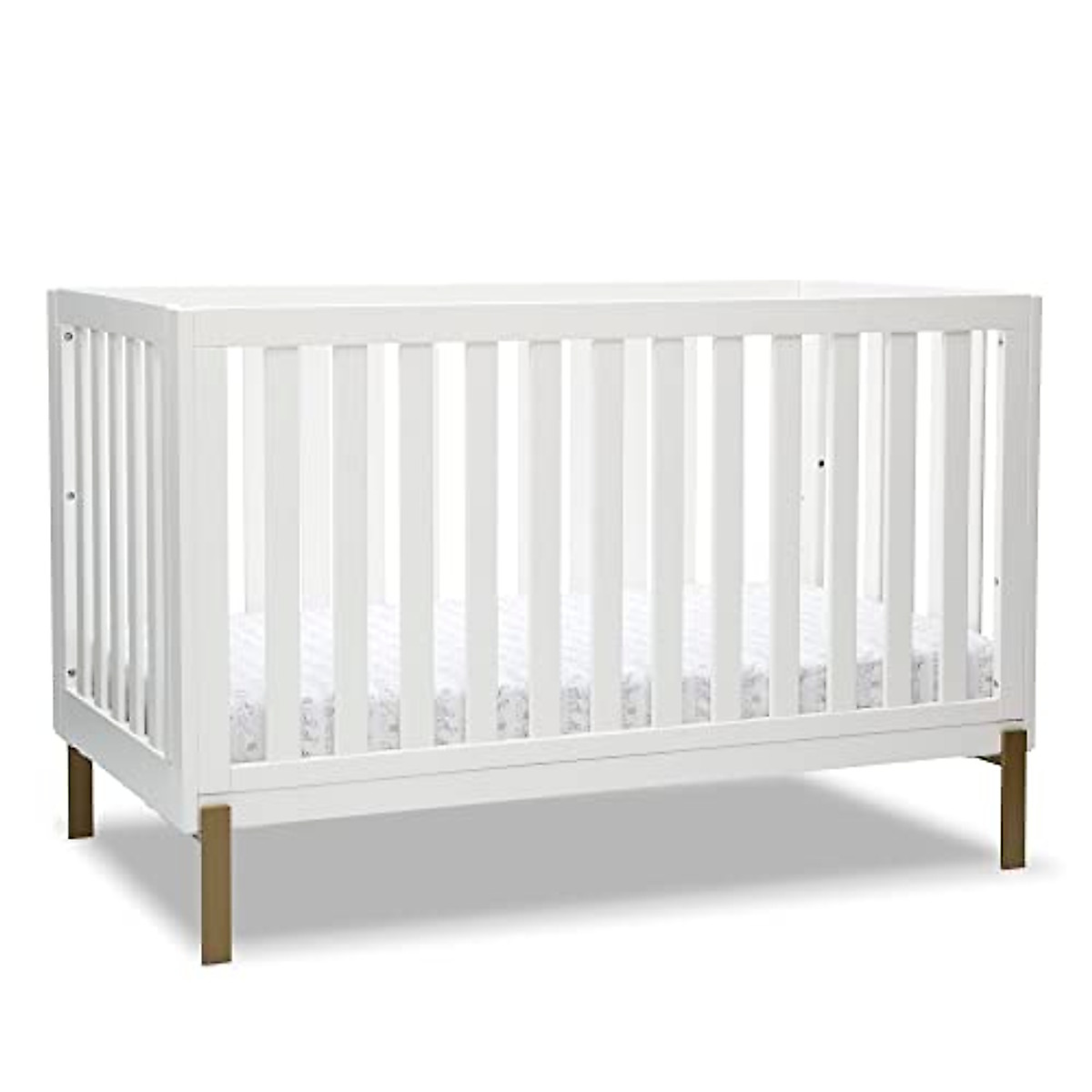 Delta Children Hendrix 4-in-1 Convertible Crib, Greenguard Gold Certified, Bianca White/Bronze