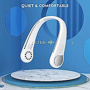 VANNPOOY Neck Fan, Bladeless Neck Fans for Women, Hands Free Neck Fans Portable Rechargeable Personal Cooling Fan for Neck - 3 Speeds, Strong Wind, 360° Cooling, Short Charging, Long Use Time (WHITE)