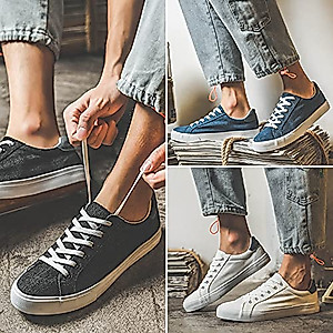 FRACORA Mens Canvas Shoes White Black Sneakers Low Top Lace Up Casual Shoes(White, US11)
