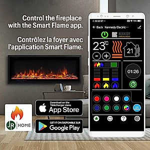 Kennedy II 60 Inch WiFi-Enabled Electric Fireplace, Wall Mount and Insert, Slim Modern Electric Fireplace Insert, Multicolor Realistic Flame, Touch Screen, Remote Control, Logs and Crystals, Black
