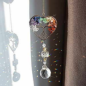 H&D HYALINE & DORA Suncatcher Window Hanging Tree of Life Heart Shaped Crystal Ball Prism Drop Pendant