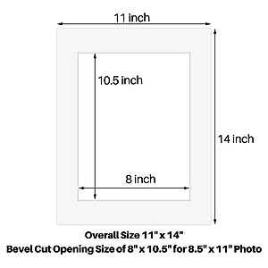 Golden State Art, Pack of 5 Acid Free Bevel Cut 4-Ply Thickness White Core Picture Mats for Photos (White, 11x14 for 8.5x11 Photo)