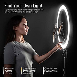 NEEWER 19 inch Ring Light with Stand and 3 Phone Holders, Upgraded 2.4G Control Smooth Dimming at 1%, LCD and Touch Control, CRI 97+ 3000lux, for Streaming Home Office Zoom Call Lighting - RP18H
