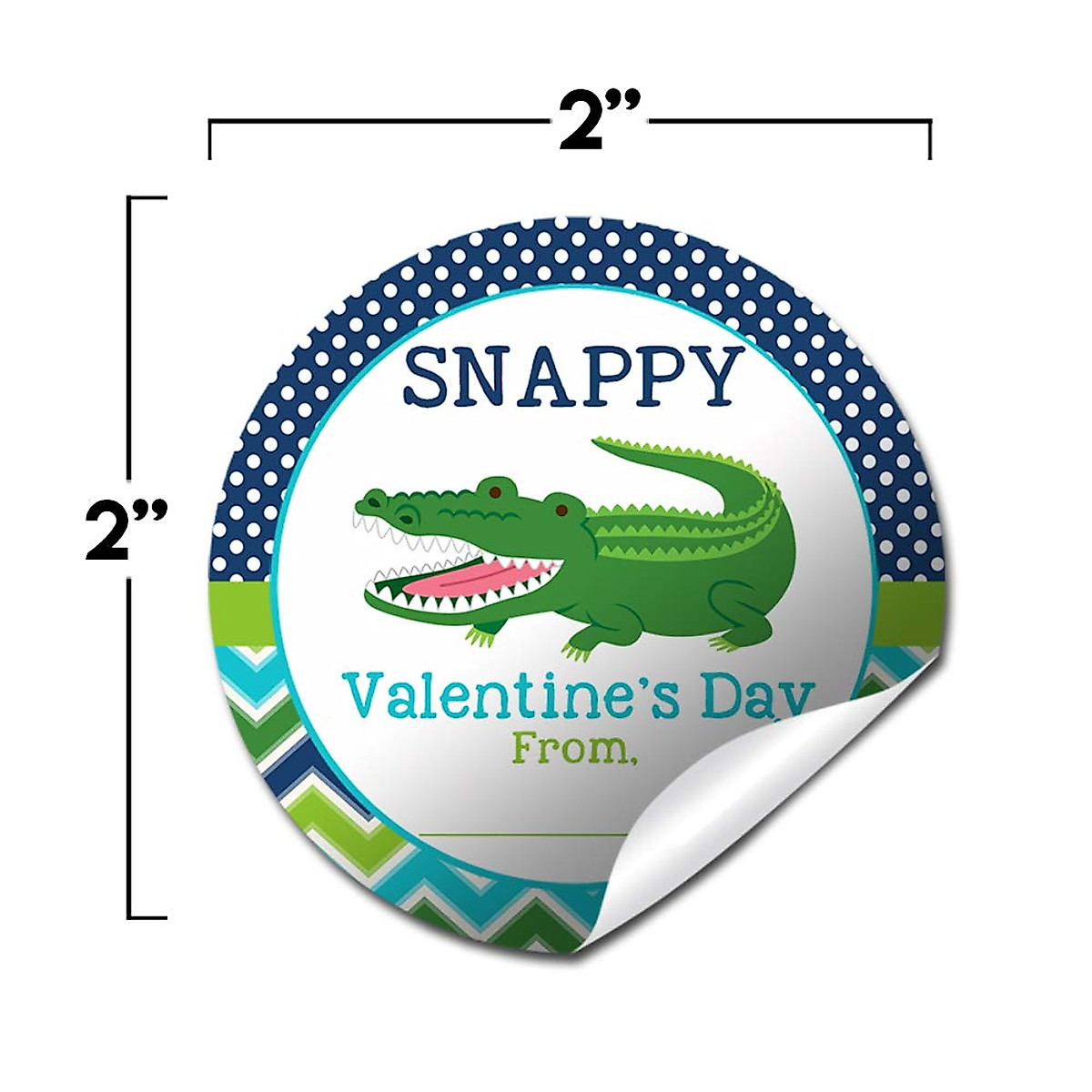 Snappy Alligator Valentine Party Favor Sticker Labels for Boys, 40 2" Party Circle Stickers by AmandaCreation, Great for Classroom Valentines, Envelope Seals, Gifts & Treats