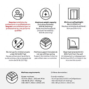 Bestar Cielo Queen Murphy Bed with Nightstand and Floating Shelves (85W) in Bark Gray and White, Sleeping Arrangement for Multipurpose Room