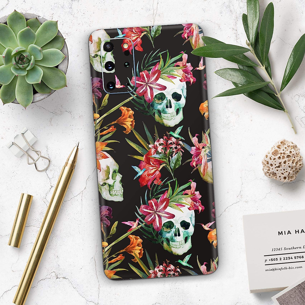 DesignSkinz Tropical Skull Floral Protective Vinyl Decal Wrap Skin Cover Compatible with The Samsung Galaxy S20 (Screen Trim & Back Glass Skin)