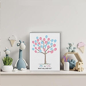 Funny Baby Shower Guest Book Party Game, Gender Reveal Fingerprint Leaves Tree, Gender Reveal Baby Shower Party Ideas, Gender Reveal Keepsake, Special Meaningful Canvas Decoration
