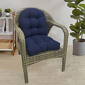 Pack of 2 Outdoor Indoor Tufted Seat Cushions, 18.9" x 18.9" U-Shape Cushions for Wicker Chair Seat,Patio Cushions, Furniture Dinning Chair Pad (Navy Blue)