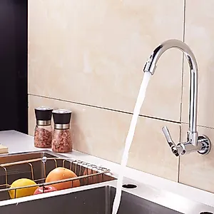 Inchant Cold Water Sink Faucet - Single Handle One Hole High Arc Wall Mount Stainless Steel Bar Faucet for Kitchen Garden Outdoor Boat Camper Easy Install Chrome Finish