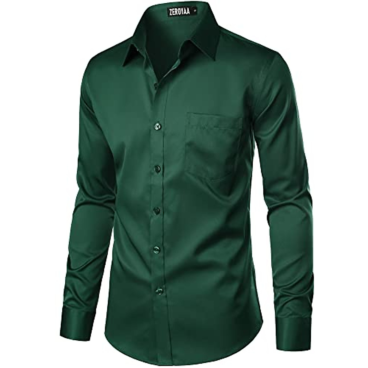 ZEROYAA Men's Urban Stylish Casual Business Slim Fit Long Sleeve Button Up Dress Shirt with Pocket ZLCL29-Dark Green X-Large
