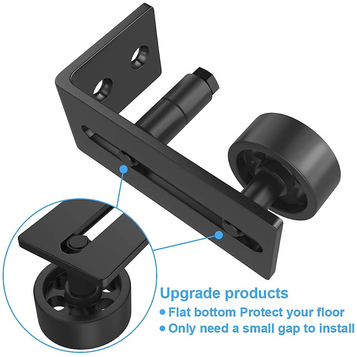 ZEKOO Sliding Barn Door Floor Guide, 8 Setup Options, Adjustable Stay Roller Guide, Black Wall Mounted Barn Door Hardware for Flush Bottom