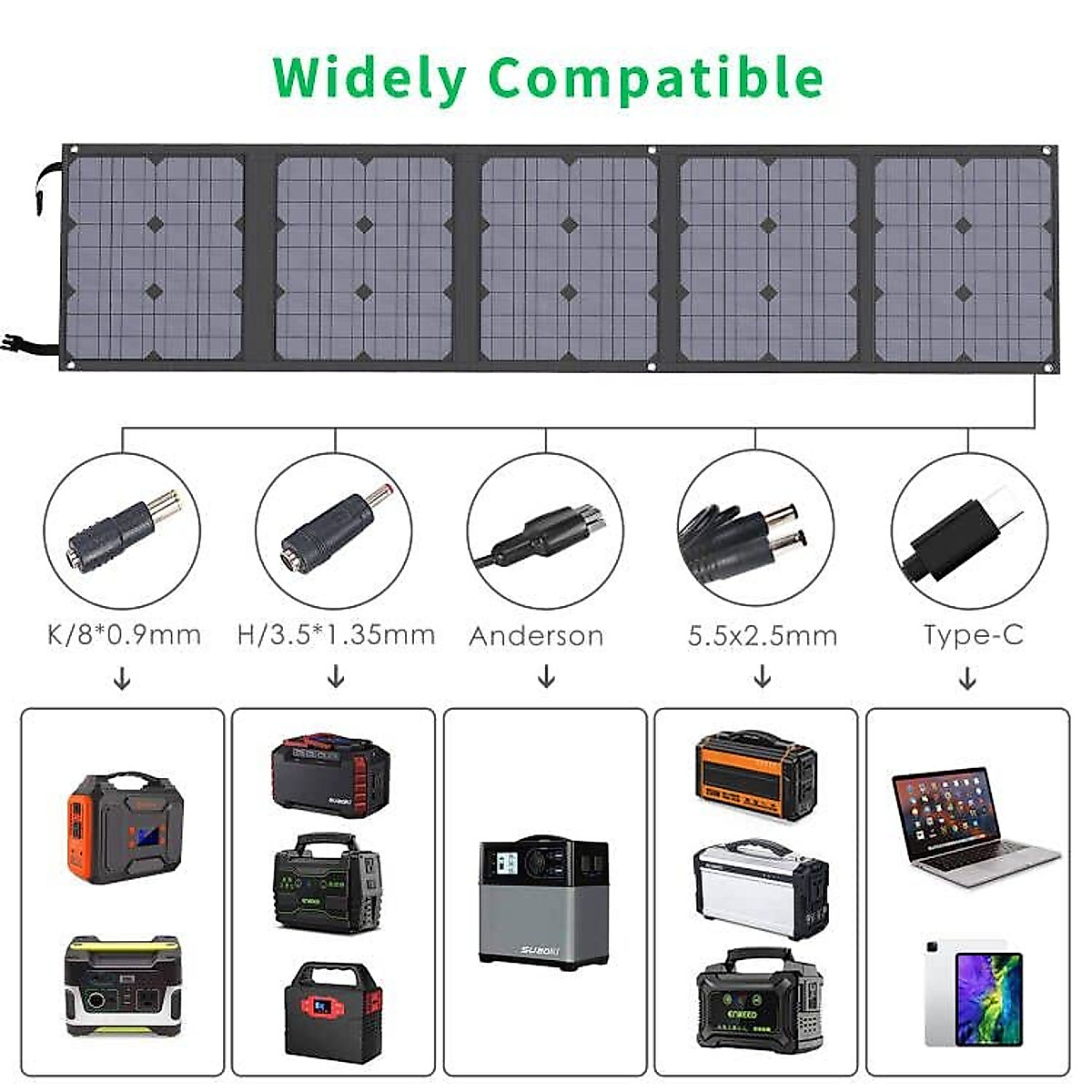100W Portable Solar Panel with PD 45W USB-C, BigBlue Foldable Solar Panel with 18V/5.5A DC Port Compatible with Jackery Explorer/Goal Zero/Anker/Flashfish Power Station, Notebook, RV Battery, Phones