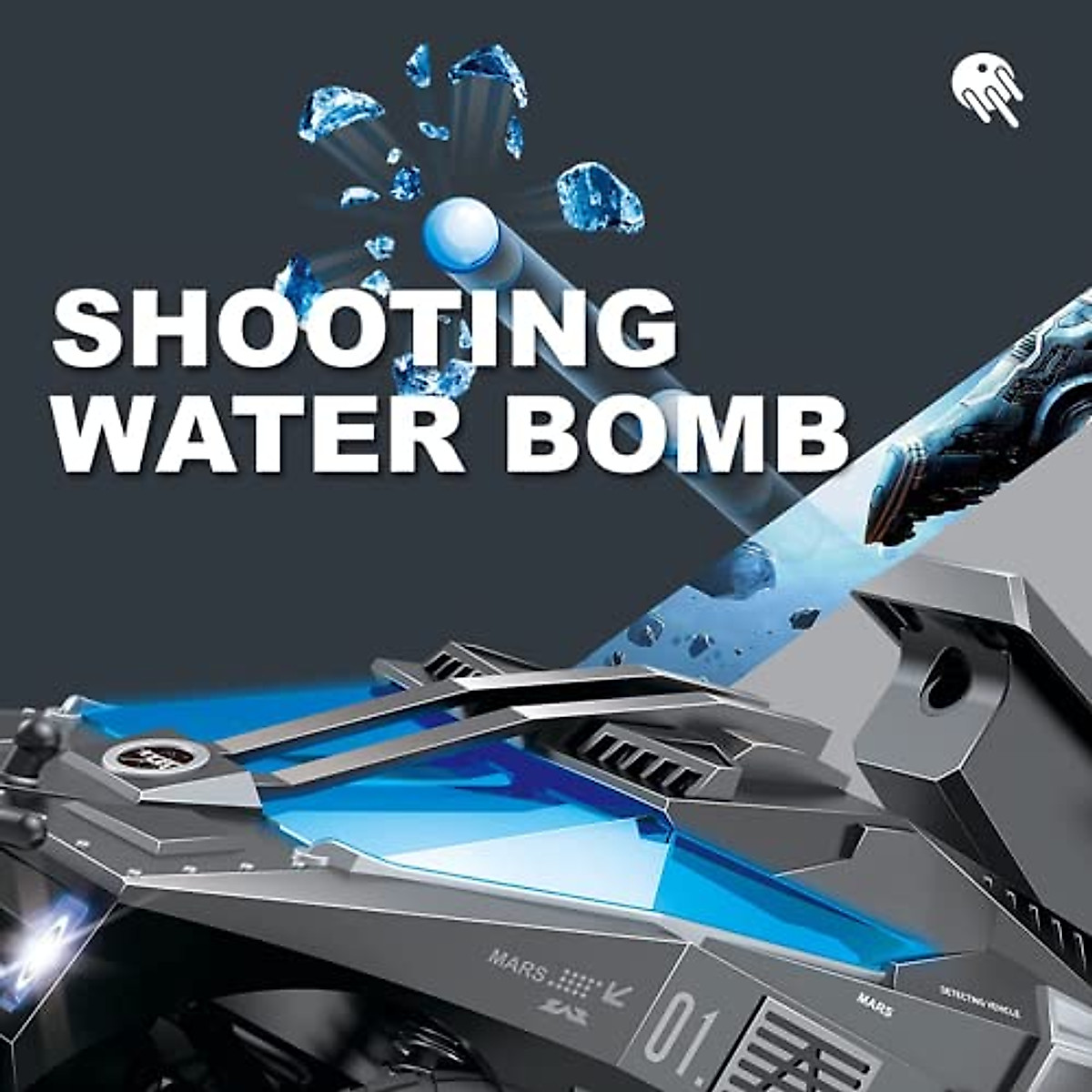 RACENT RC Crawler 1:12 Scale Water Bullet Shooting Remote Control Cars, 6WD All Terrain RC Truck with Colorful Led Lights, Rechargeable Battery, Toy Gift for Boys Girls Kids