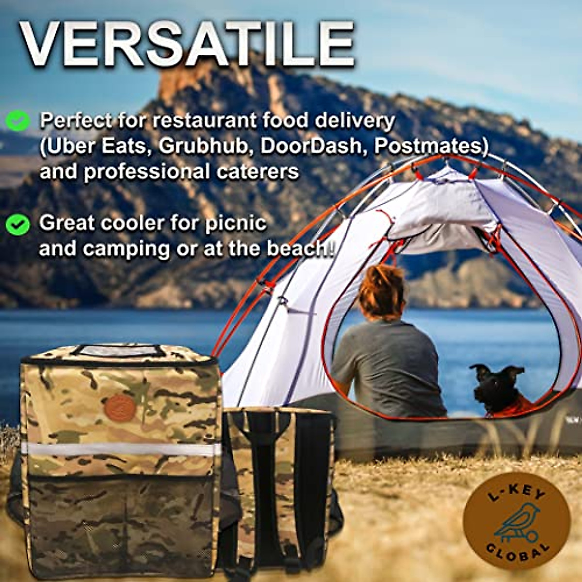 Thermal Insulated Reusable Food Delivery Backpack With Cup Holder and Receipt Pockets, Padded Handles, Ideal for UberEats, Doordash, Postmates, Outdoor use, Groceries(14 x 10 x 16 in - Green Camo)